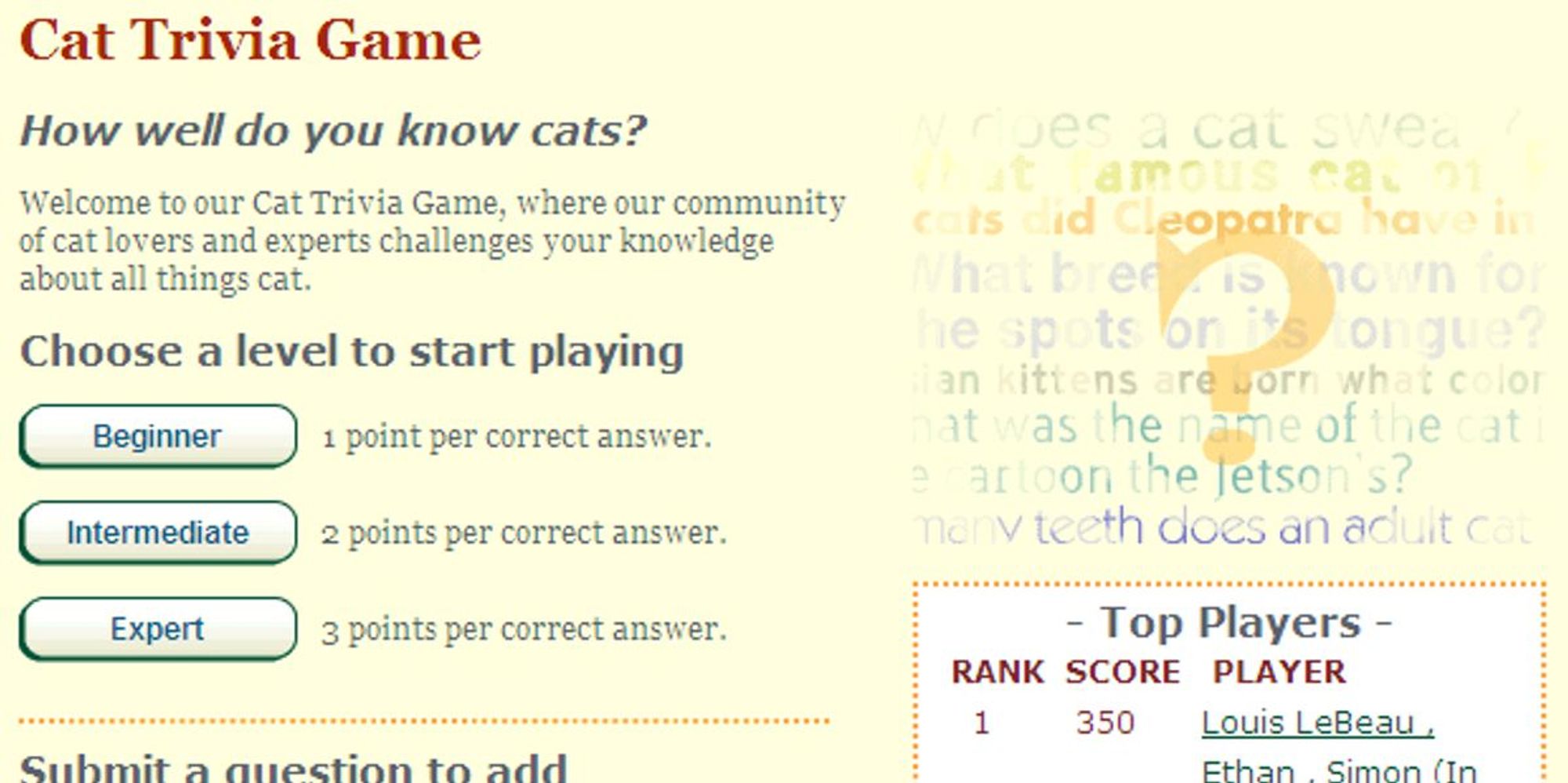 Cat Trivia Game - Love Meow